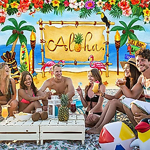 TREWAVE Large Hawaiian Aloha Party Decoration, Tropical Luau Party Backdrop, Summer Beach Photography Background, Hawaiian Party Baby Shower Tiki Themed Birthday Banner Wall Decor, 72.8 x 43.3 Inch