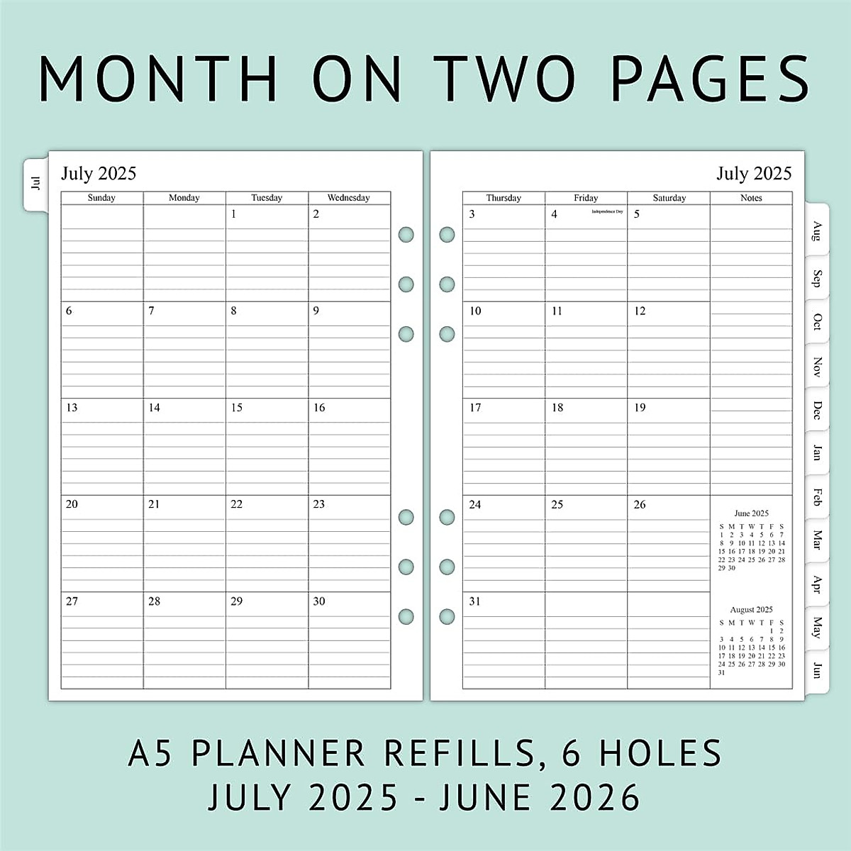 2023 Weekly & Monthly Planner Refill for A5 Ring Binder, 5-1/2" x 8-1/4", from January 2023 to December 2023, 6-Hole Punched