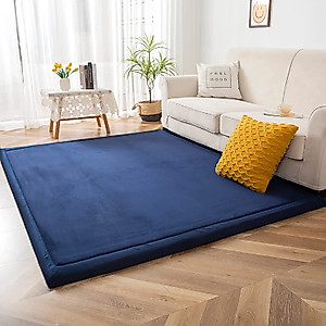 MAXYOYO Baby Play Mat, 1.2" Thick Memory Foam Soft Padded Carpet with Non-Slip Backing, 3x5 ft Japanese Tatami Rug Living Room for Kids, Toddler, Children, Nusery(Navy)