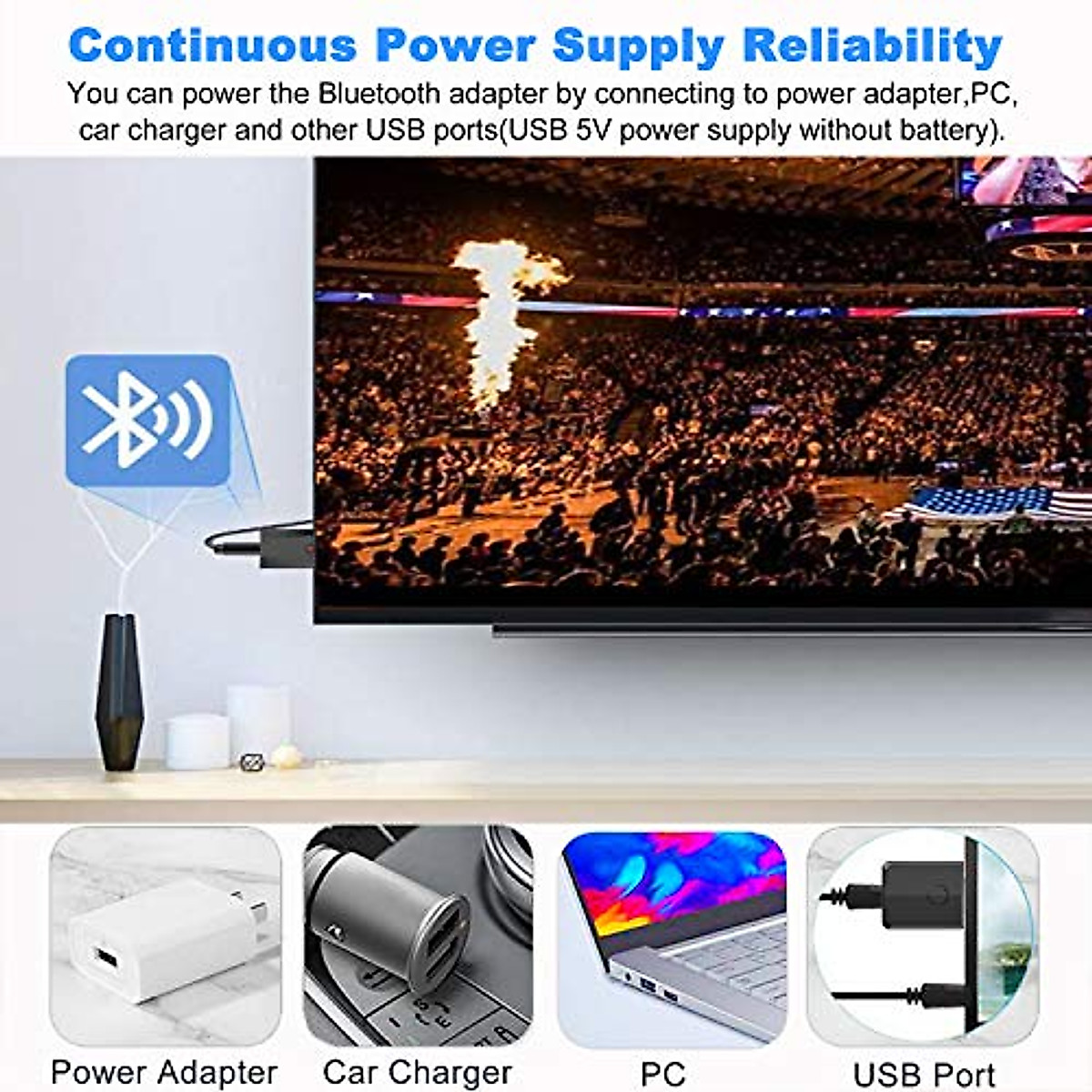 Isobel USB Bluetooth 5.0 Transmitter Receiver, 4-in-1 Mini Wireless Audio Adapter, 3.5mm Bluetooth AUX Adapter for TV PC Headphones Speakers Car/Home Stereo System, USB Power Supply