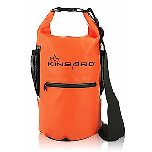 Kinsard Waterproof Dry Bags, Roll Top Sack, With Zipper, Side Pockets, and Adjustable Straps-Protects Valueables and All Gear, For Kayaking, Boating, Beach, Hiking, 10 Liter Dry Bag(Orange)
