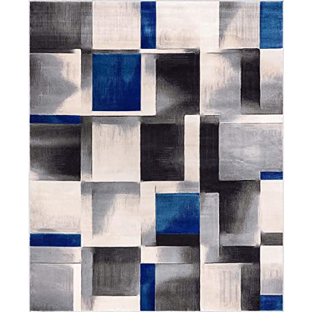 Well Woven Lane Blue Modern Geometric Boxes & Squares Pattern Area Rug 8x10 (7'10" x 10'6")