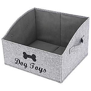 Brabtod Dog Toys Storage Bin,Pet Toy Box,Trapezoid Fabric Storage Bin, Dog Toy Organizer,Dog Toys Storage Basket,Collapsible Storage Bin for Dog Toys,Blanket,Clothes-Snowflake gray