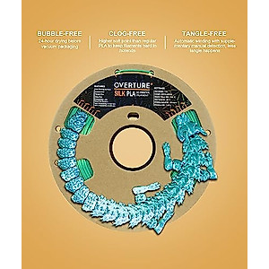 OVERTURE Silk PLA 1.75mm Dual Color Filament, Clog-Free Shiny 3D Printer Filament, 1kg Spool(2.2lbs), Dimensional Accuracy +/- 0.03 mm, Fit Most FDM Printer(Silk Green-Blue)