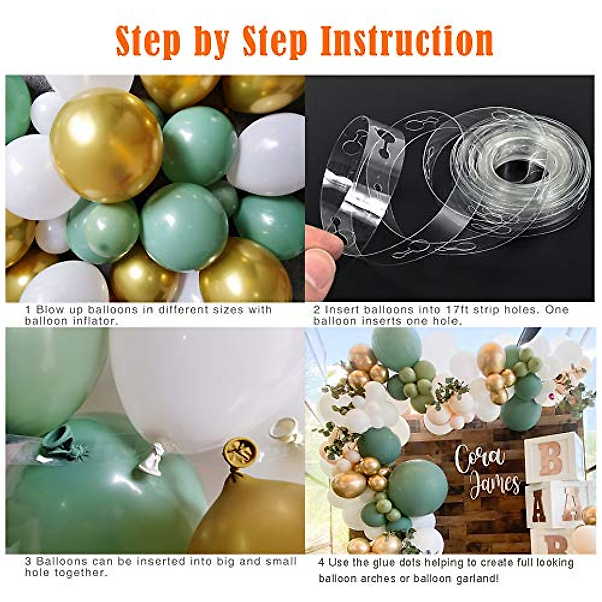 Oopat DIY Sage Green and White balloon Garland Arch Kit for Baby Shower Bridal Shower Wedding Birthday Hen Party Christmas Decoration (Sage Green)