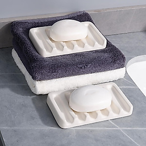 Soap Dish, Ceramic Self Draining Soap Holder, Beige Bar Soap Holder for Shower, Soap Dishes for Bathroom, Easy to Clean Keeps Soap Dry, ANTIS'S HOME