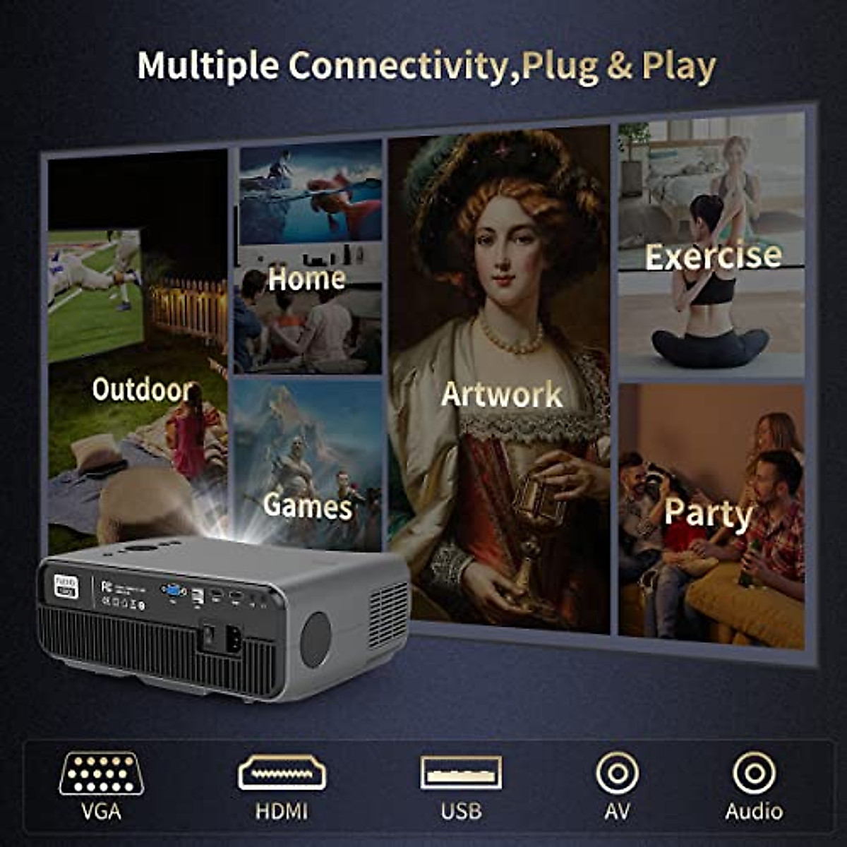 1080P Native 5G WiFi Projector with Bluetooth AI Android 4K Supported 10,000Lumen Ultra HD Smart Projectors Wireless Phone Cast Outdoor/Home Theater System 2G+16G