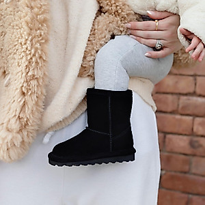 BEARPAW Elle Toddler Black Size 12 | Toddler's Boot Classic Suede with Zipper | Kid's Slip On Boot | Comfortable Winter Boot