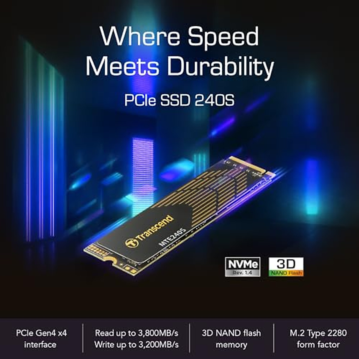 Transcend 500GB NVMe PCIe Gen4 x4 MTE240S M.2 SSD Solid State Drive TS500GMTE240S