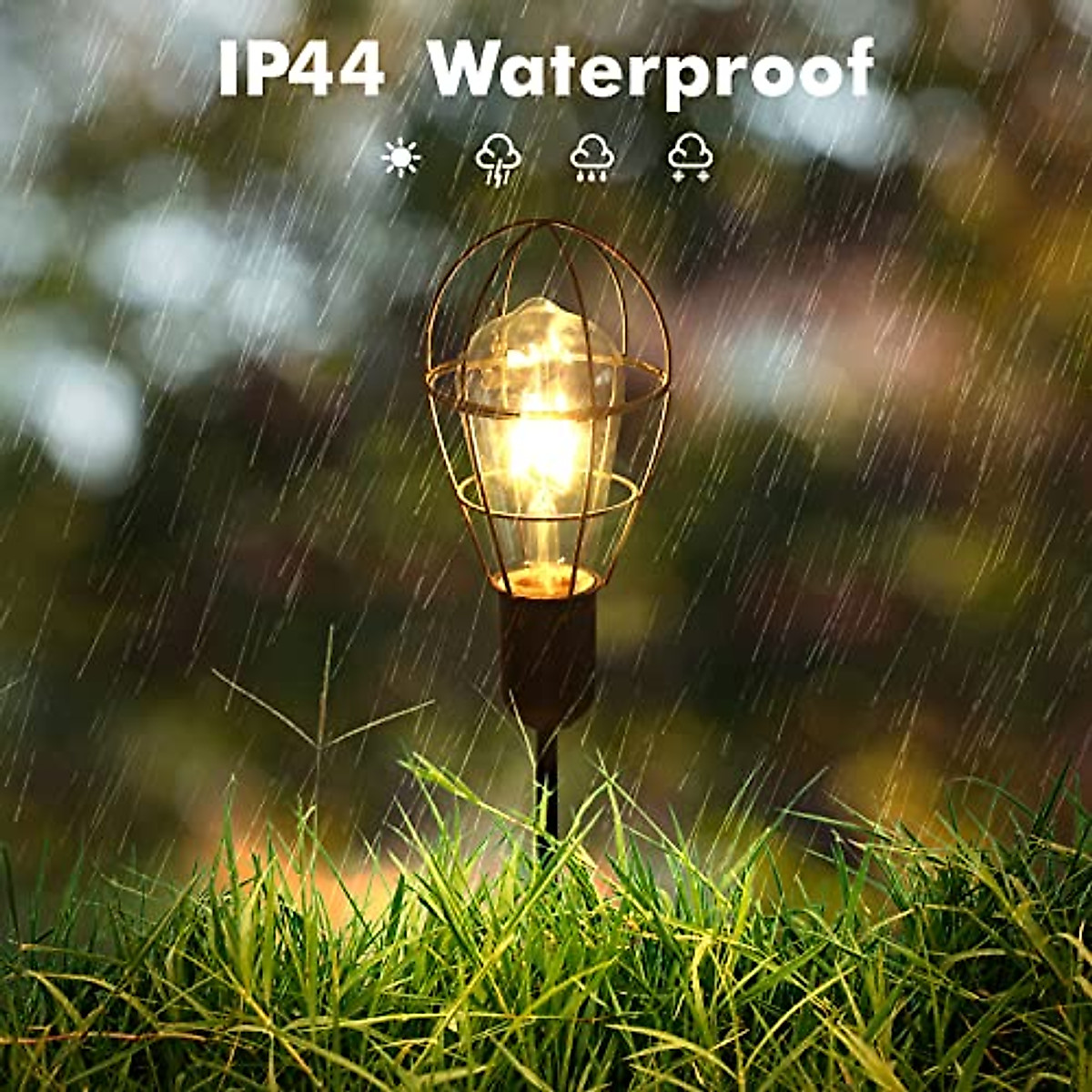 newvivid Pathway Solar Lights Outdoor with Metal Stakes Waterproof Edison Bulbs Solar Pathway Lights Metal Cage Lantern for Patio Backyard Courtyard Lawn Landscape Decor