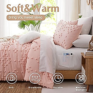Geniospin Twin Comforter Set 6 Pieces, Bed in A Bag with Comforters, Sheets, Pillowcases & Shams - Pom Tufted Design Microfiber, All Season Down Alternative Bedding Sets (Pink, 66 x 86 Inches)