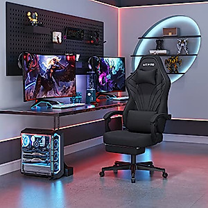 SITMOD Gaming Chair, Ergonomic Fabric Gaming Chair, Adjustable Computer Chair with Footrest and Lumbar Support, Reclining Gamer Chair PC Racing Chair Massage Office Gaming Chairs for Adult(Black)
