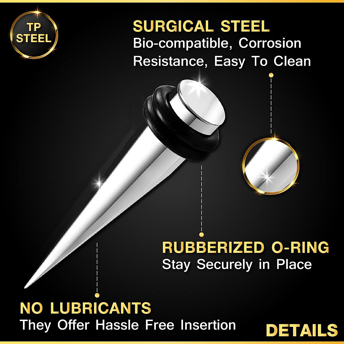 BanaVega 2PCS Stainless Steel 4g 5mm Flesh Black O-Rings Ear Taper Stretcher Gauges Earring Piercing Jewelry 5274