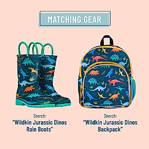 Wildkin Kids Umbrella for Boys & Girls, Features Rainproof Canopy and Curved Handle for Easy Hanging, Wrap Around Hook and Loop Closure Umbrella for Kids (Jurassic Dinosaurs)