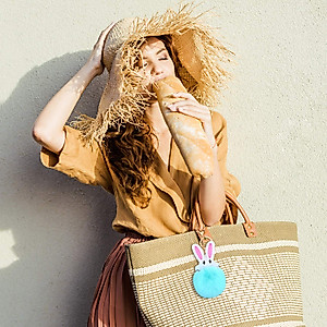 WILLBOND 9 Pieces Animal Pom Pom Keychain Cute Faux Fur Key Ring for Women Girls Bag Accessories