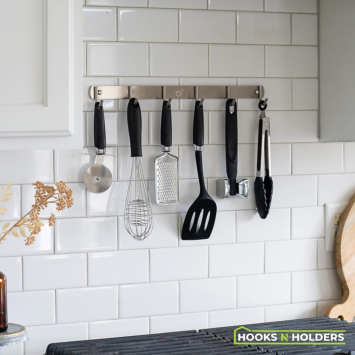 Wall Mounted Coat Rack 12 Brush Nickel Hooks for Holding Coats, Hats, Towels, and More; Easy to Install with Included mounting Hardware; Made of Heavy-Duty Stainless Steel; Hooks N Holders Warranty