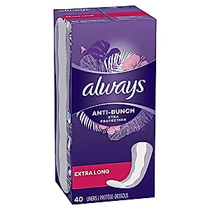 Always Anti-Bunch Xtra Protection Daily Liners Extra Long Unscented, Anti Bunch Helps You Feel Comfortable, 40 Count