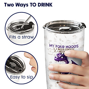 34HD Purple Dragon Tumbler with Lid, 20oz Stainless Steel Vacuum Insulated My Four Moods Coffee Mug, Dragon Gifts for Men Women Best Friend, Funny Birthday Gift Ideas
