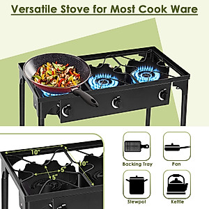 GYMAX Camping Stove, 3 Burner Propane Camp Stove w/Detachable Legs, 225,000-BTU Output, 20 PSI Regulator & CSA Certification, 30’’ Outdoor Gas Stove, High Pressure Propane Burner for BBQ (3 Burner)