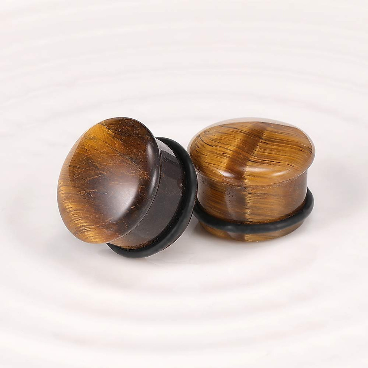 ZS Tiger Eye Natural Stone Brown Ear Plugs Single Flare Ear Gauges Expander with O-Ring Body Piercing (Gauge=7/16"(11mm))