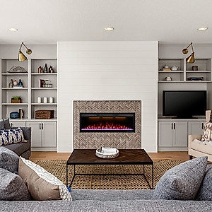 Dreamflame 50" WiFi-Enabled Electric Fireplace, Smart Control via Alexa or App, Recessed & Wall Mounted Fireplace Heater with Thermostat, Slim Frame, Multi-Color Combinations, Black