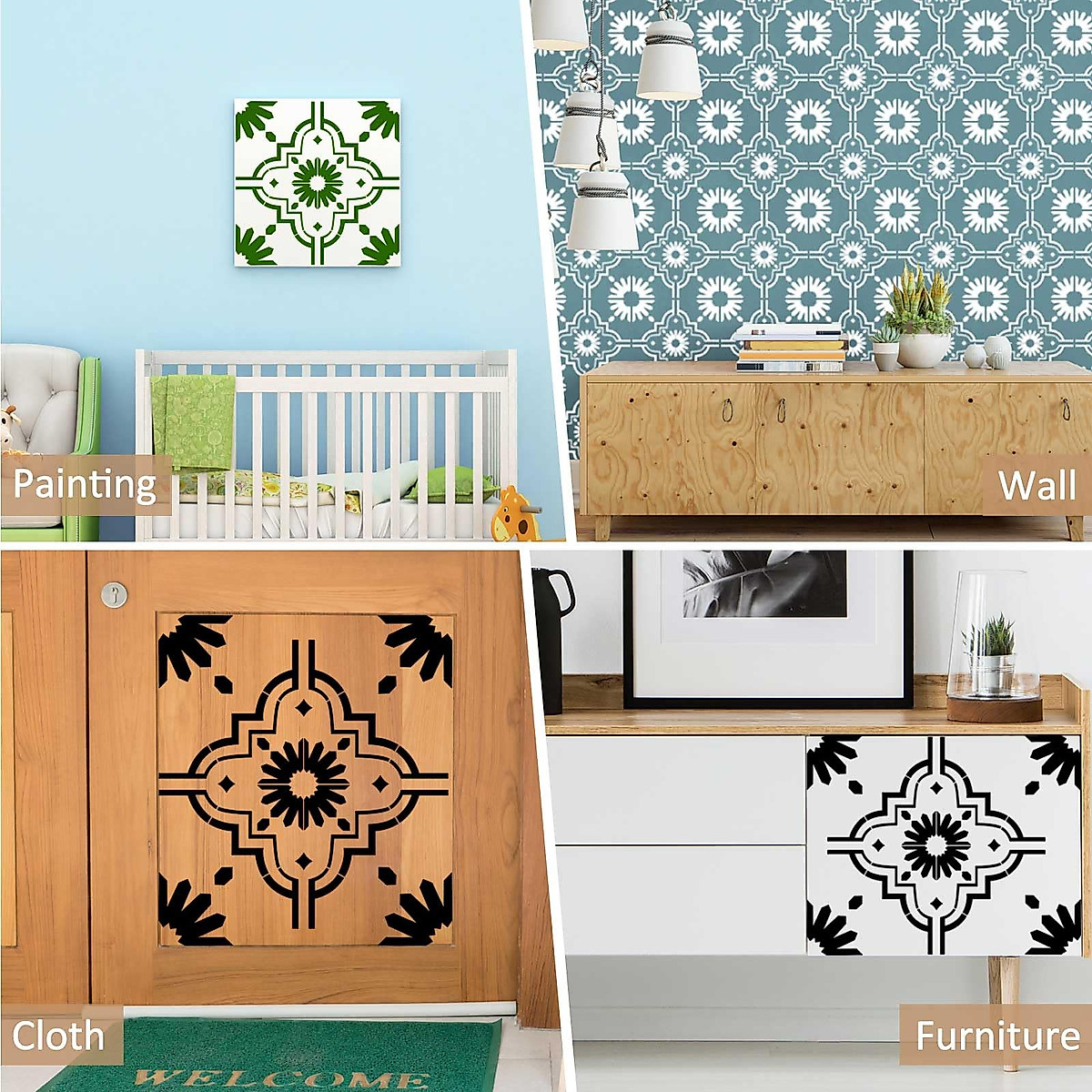 4 Pieces Reusable Tile Stencil 12 x 12 Inches Wall Templates Tile Pattern Stencil Drawing Templates for DIY Scrapbooks Wall Floor Home Decors (Trendy Style)