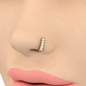 0.13 Carat 5-Stones Diamond Nose Pin Open Hoop in 18K Yellow Gold