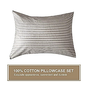 JELLYMONI 100% Natural Cotton 3pcs Striped Duvet Cover Sets with Zipper Closure & Corner Ties, White Comforter Cover with Grey Stripes Pattern Printed (Full Size)