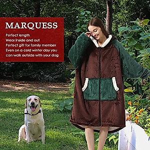Marquess Oversized Wearable Blanket Microfiber & Sherpa Hoodie For Men/Woman | Soft Warm Fleece Hooded Blanket Sweatshirt with Large Pockets, One Size Fits All (BROWN&GREEN)