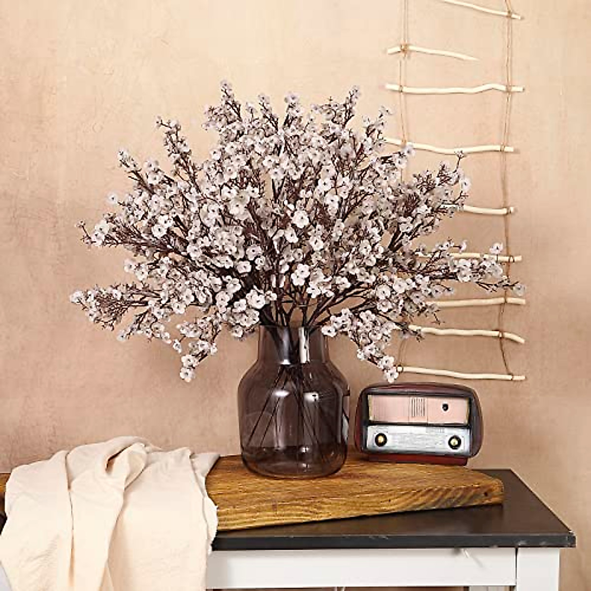 Momkids 6pcs Babys Breath Fabric Cloth Artificial Flowers Fake Gypsophila Bouquet Faux Silk Floral for Bulk Real Touch Fall Flower Arrangements Kitchen Wedding Home Decor (Grey)