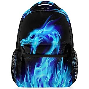 Blue Flame Dragon Head Laptop Backpack Travel Bag Basic Durable Daypack Large Capacity Travel Essentials Accessories for Men Women Adults