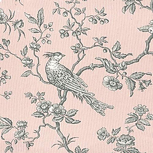 Textiles français The Regal Birds Fabric - Vintage Pastel Pink with Pewter and White | Double-Width 100% Cotton Designer Print | 110 inches Wide | Per Yard Length Increment*