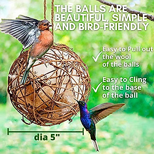 YYK Set of 3 Globe Hummingbird Nesters - Bird Nesting Material Holder – Nest Balls for Wild Birds Wrens Finches - Refillable Outdoor Bird Nesting Station to Build a Nest