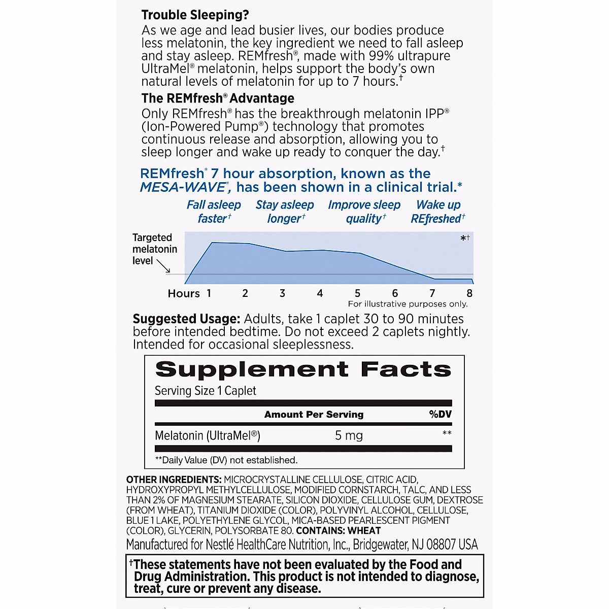 REMfresh Extra Strength 5mg Melatonin Sleep Aid Supplement (36 Caplet) | Sleep Supports Immune Function | #1 Doctor Recommended | Pharmaceutical-Grade, Ultrapure Melatonin