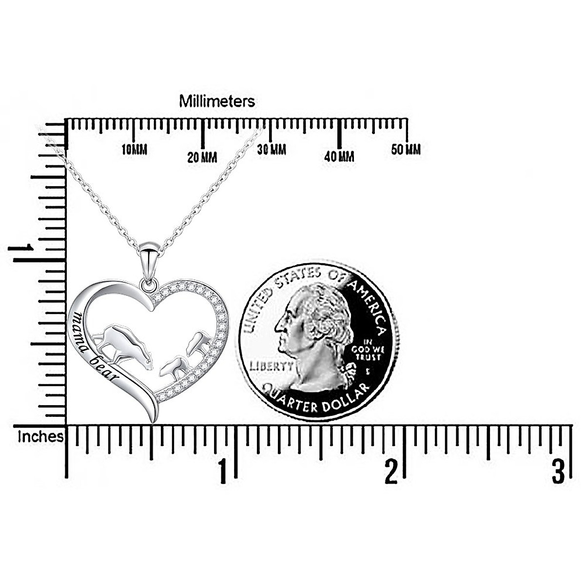 DAOCHONG Mother and Child S925 Sterling Silver Mama Bear with Cub Heart Pendant Necklace for Family (2 cubs)