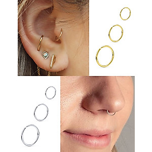 Vsnnsns 22G Nose Rings Hoops for Women Men 316L Stainless Surgical Steel Lip Septum Rings 22 Gauge Helix Tragus Cartilage Earring Hoop Piercing Jewelry 6mm 8mm 10mm Nose Piercing Hoops Jewelry