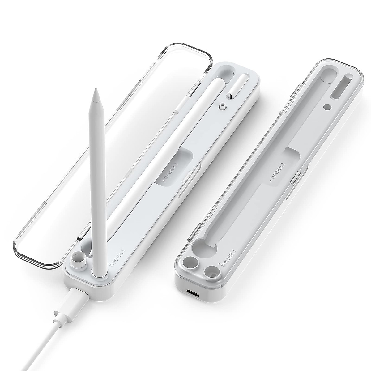 BRIMFORD 2 in 1 Charging Case Compatible with Apple Pencil 2nd & 1st, Magnetic Wireless Charger Dock for Apple Pencil with Adapter Storage Slots, Protective Case for iPad Pencil (Without Battery)