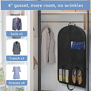Shenehsmp 43" Garment Bags Heavy Duty Suit Bags for Travel Hanging Clothes Closet Storage, 4" Gussetes with Pockets and 2 Carry Handles, Protector for Coat, Dress, Jacket, Shirts, 3 Packs