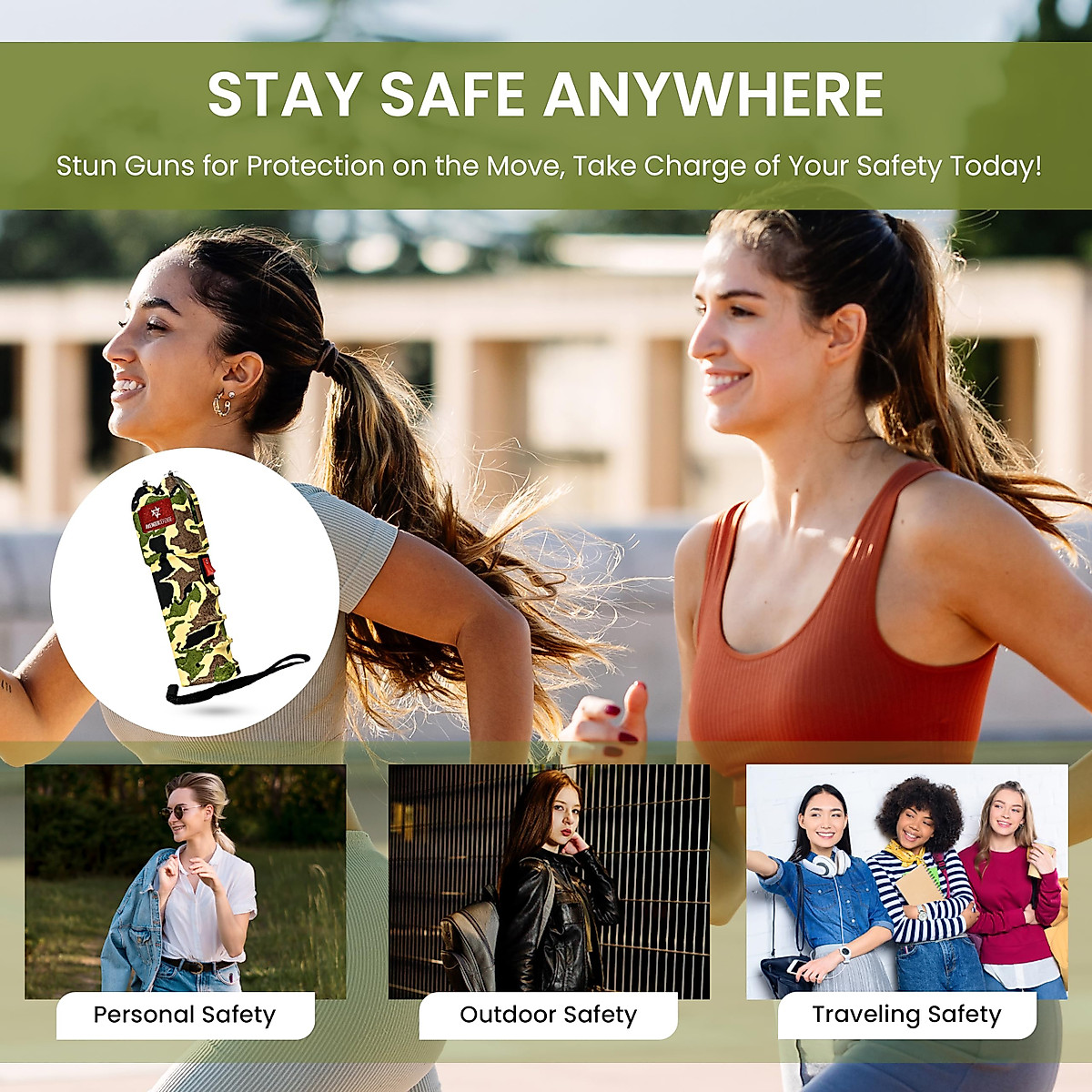 Avenger Defense Stun Gun for Self Defense - Protection Device for Women - Portable LED Flashlight (Chartreuse Green, Plastic)