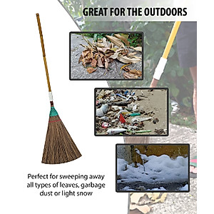 Garden Broom, 61 Inch, Natural Coconut Leaf Broom,Outdoor Brooms, Sweep Snow and Wet Leaves Multi-Surfaces Sturdy Outdoor Coconut Leaf Broom Bamboo Stick Handle Durable Broom Asian Heavy Duty Broom
