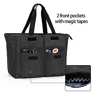 CURMIO Home Health Nurse Tote Bag, Medical Supplies Bag for Work with Padded Laptop Sleeve and Multiple Pockets for Nursing Students, Doctors, Black