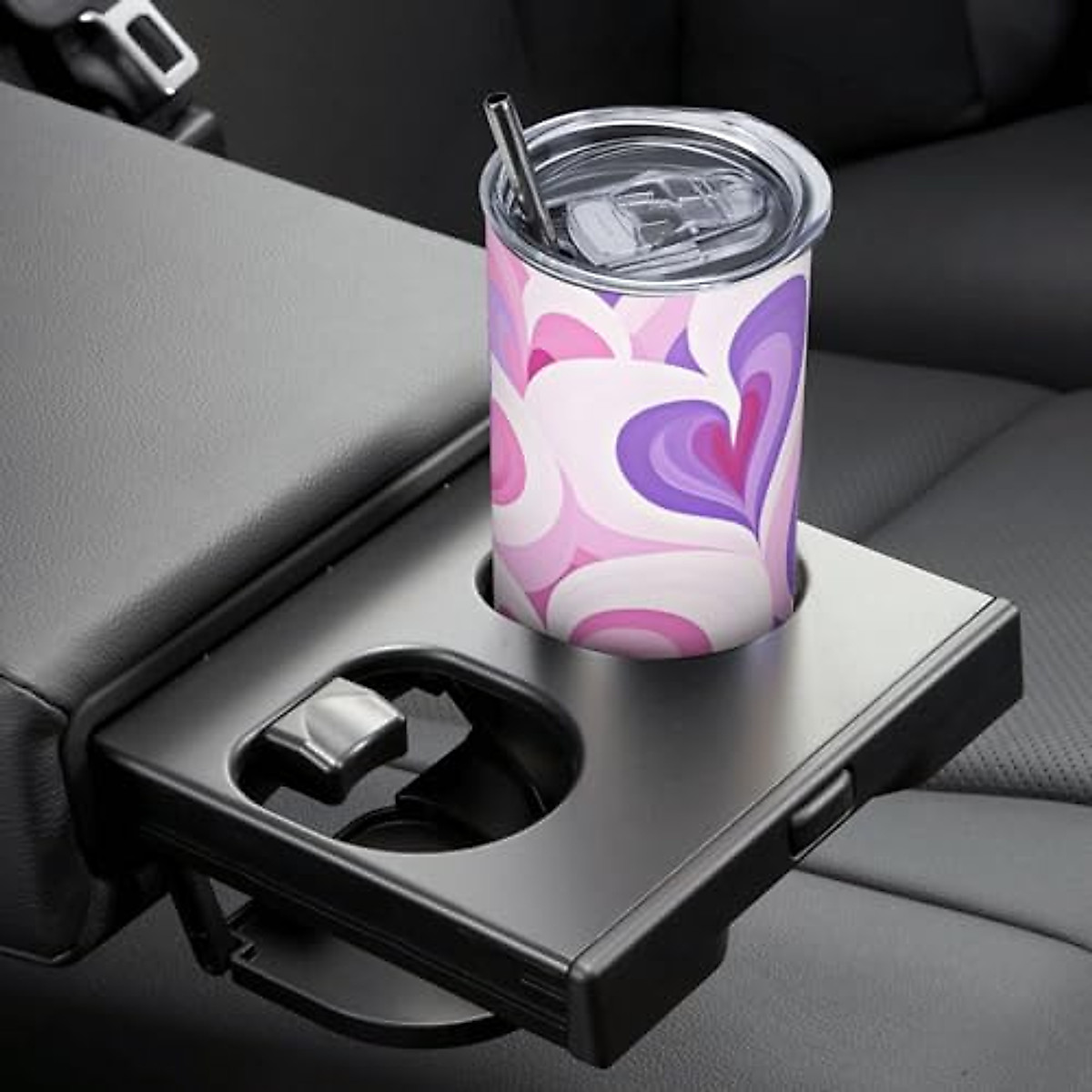 Tangopi Pink Purple Heart 20 oz Tumbler with Lid and Straw Insulated Travel Coffee Mug Reusable Spill Proof Coffee Cups Stainless Steel Water Bottle for Hot and Cold Drinks