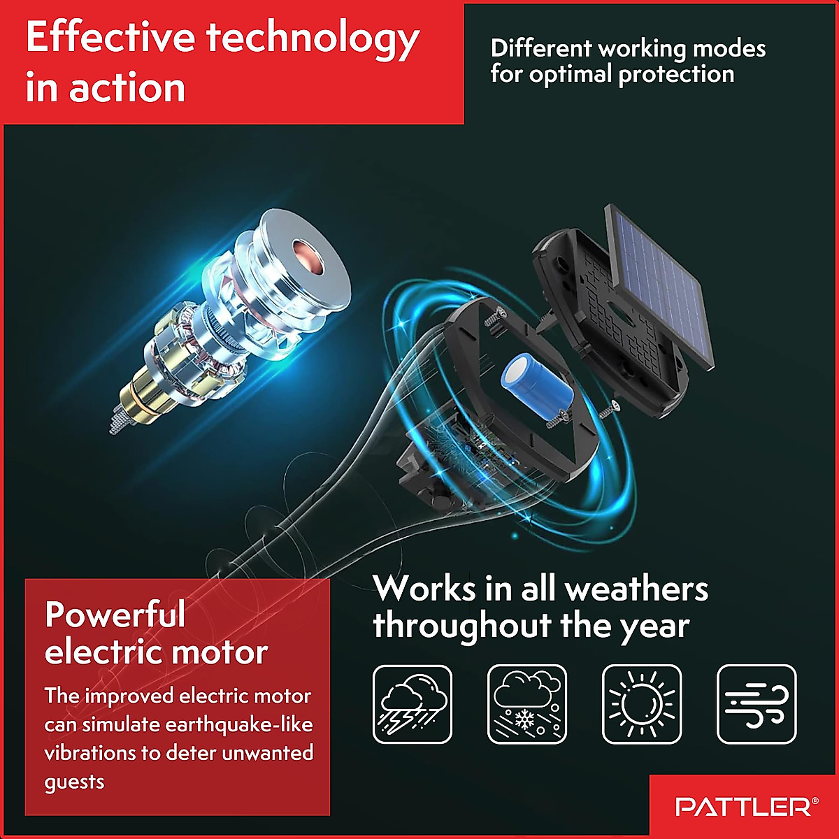 PATTLER® Mole Repellent Solar Powered | Innovative Screw-Shape Design | 8,000 Sq Ft Coverage | Best Snake Repellent for Yard, Great for Getting Rid of Moles and Voles | Gopher Repellent | 2 Units