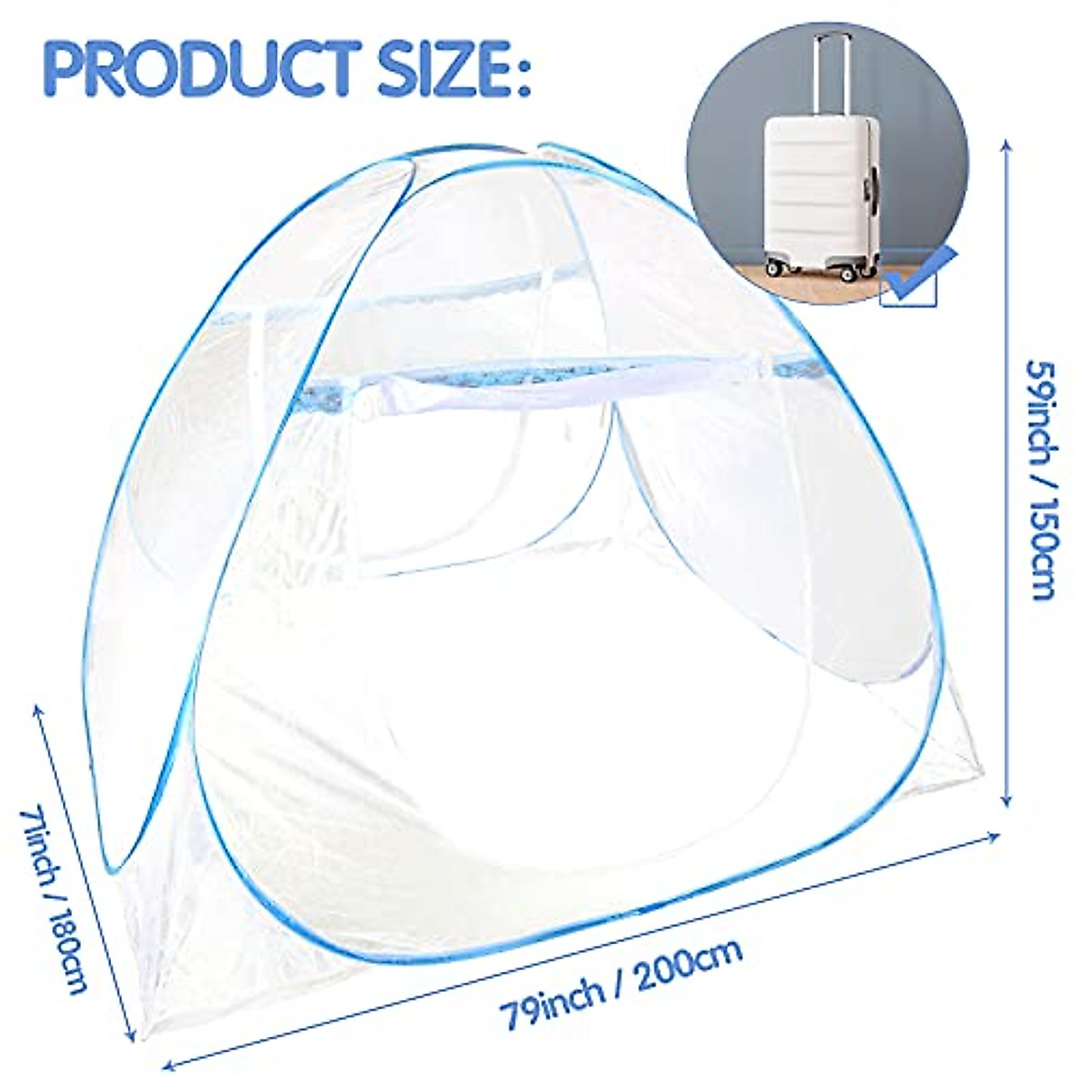 Tatuo Mosquito Net for Bed Portable Folding Net Bed with Bottom Pop up Mosquito Net Tent for Indoor and Outdoor Use Mosquito Netting for Adults Trip Camping Travel Home(78.7 x 70.8 x 59 Inch)