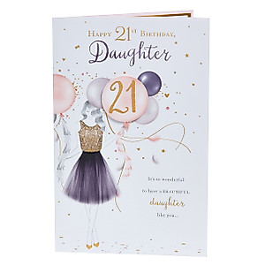 UK Greetings 21st Birthday Card for Daughter - Pretty Dress Design, Multi, 149mm x 229mm