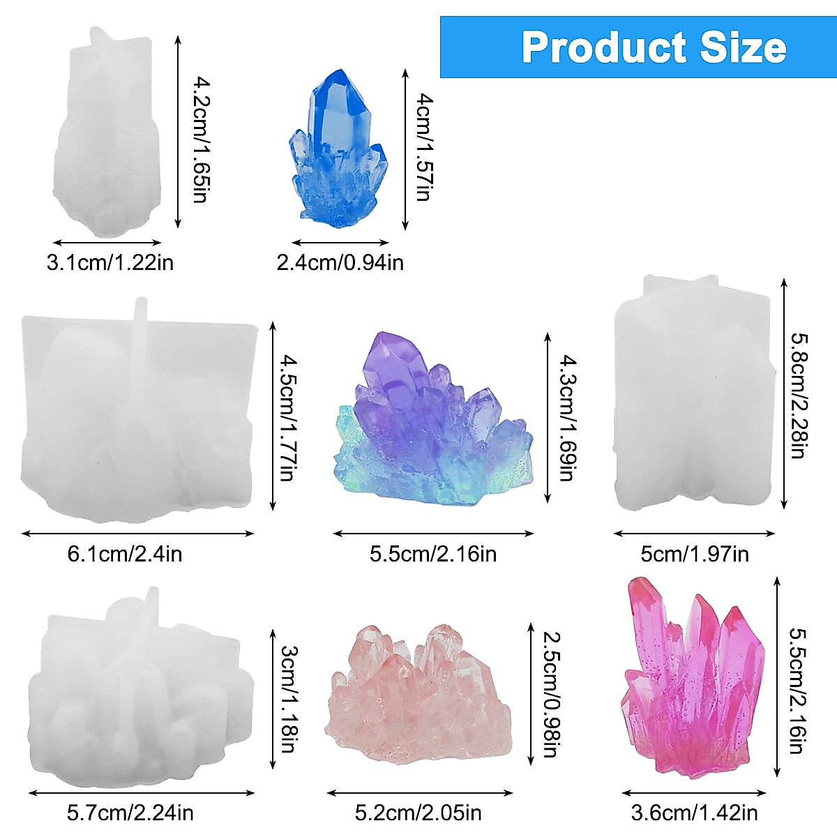 4 PCS Quartz Crystal Resin Molds, AFUNTA Crystal Cluster Silicone Molds Gravel Epoxy Casting Molds for Jewelry Making, Craft, Keychain