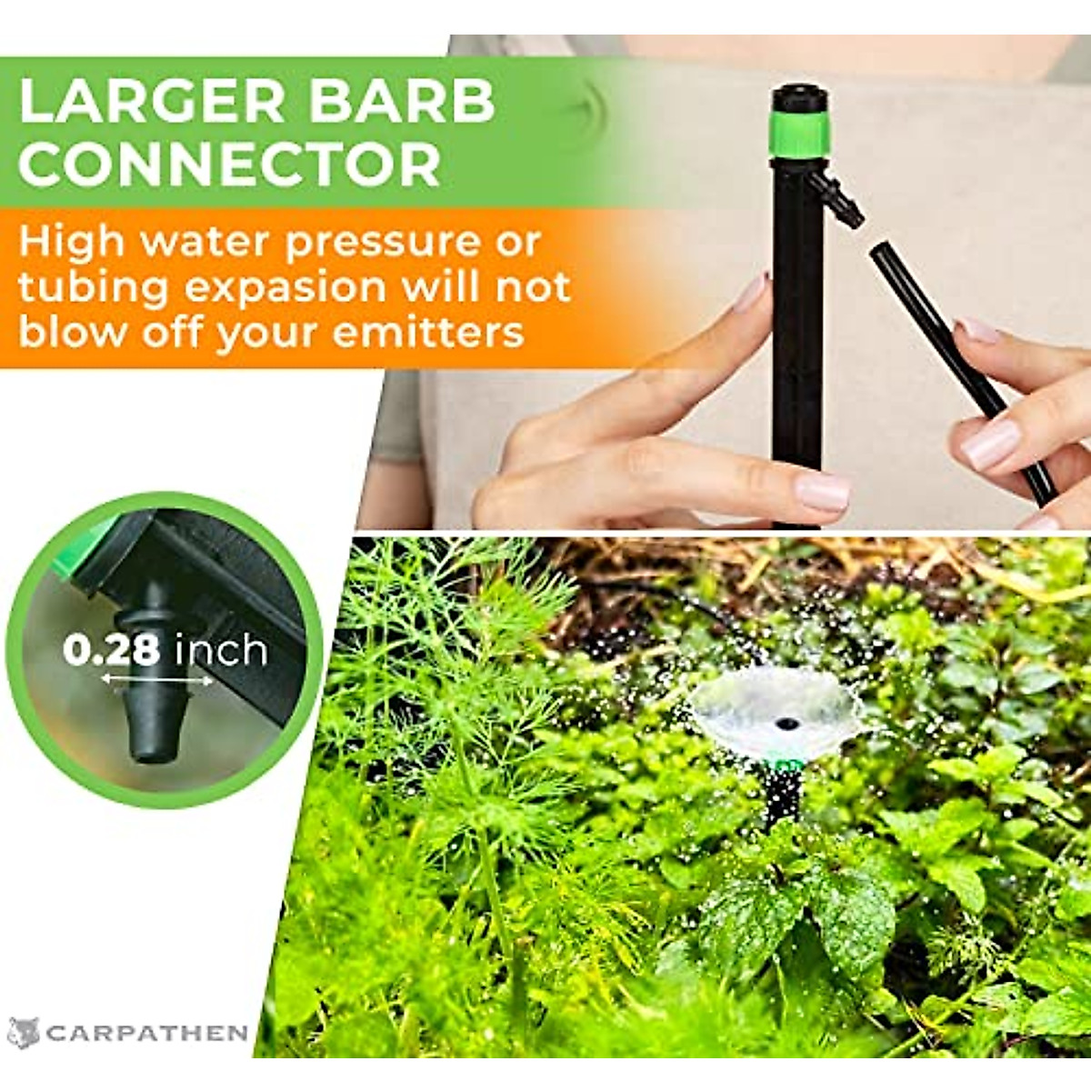 CARPATHEN 100 Drip Irrigation Emitters Vortex - Drip Irrigation Parts for Irrigation Kit - ¼ inch Irrigation Tubing Compatible - 360 deg Adjustable Fan Sprayer for Raised Garden Bed, Potted Plants