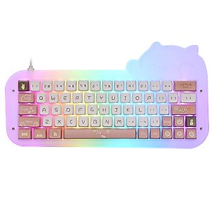 EPOMAKER Mini Cat 64 60% Hot Swappable Acrylic RGB Wired Mechanical Gaming Keyboard, VIA Programmable with Dye Sublimation PBT Keycaps for Mac/Win/Gamers(MIA Keycaps, Epomaker Flamingo Switch)