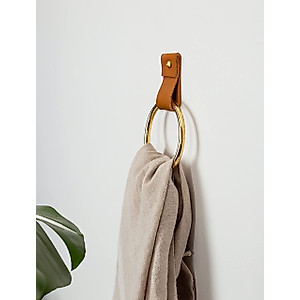 KEYAIIRA - Small Leather Wall Hook, wall hanging strap towel hook for wall leather loop strap for scarf storage boat paddle holder minimal towel bar rack storage