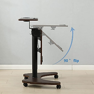 TORRAINAKE Dual Tiered Mobile Standing Desk with Cup Holder and Tilting Podium, Portable Sit Stand Lectern with Height Adjustments and Rolling Base for Small Spaces - Brown.